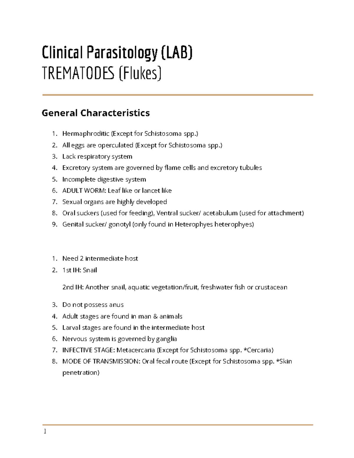 Clinical Parasitology (LAB) Trematodes (Flukes) - Clinical Parasitology ...