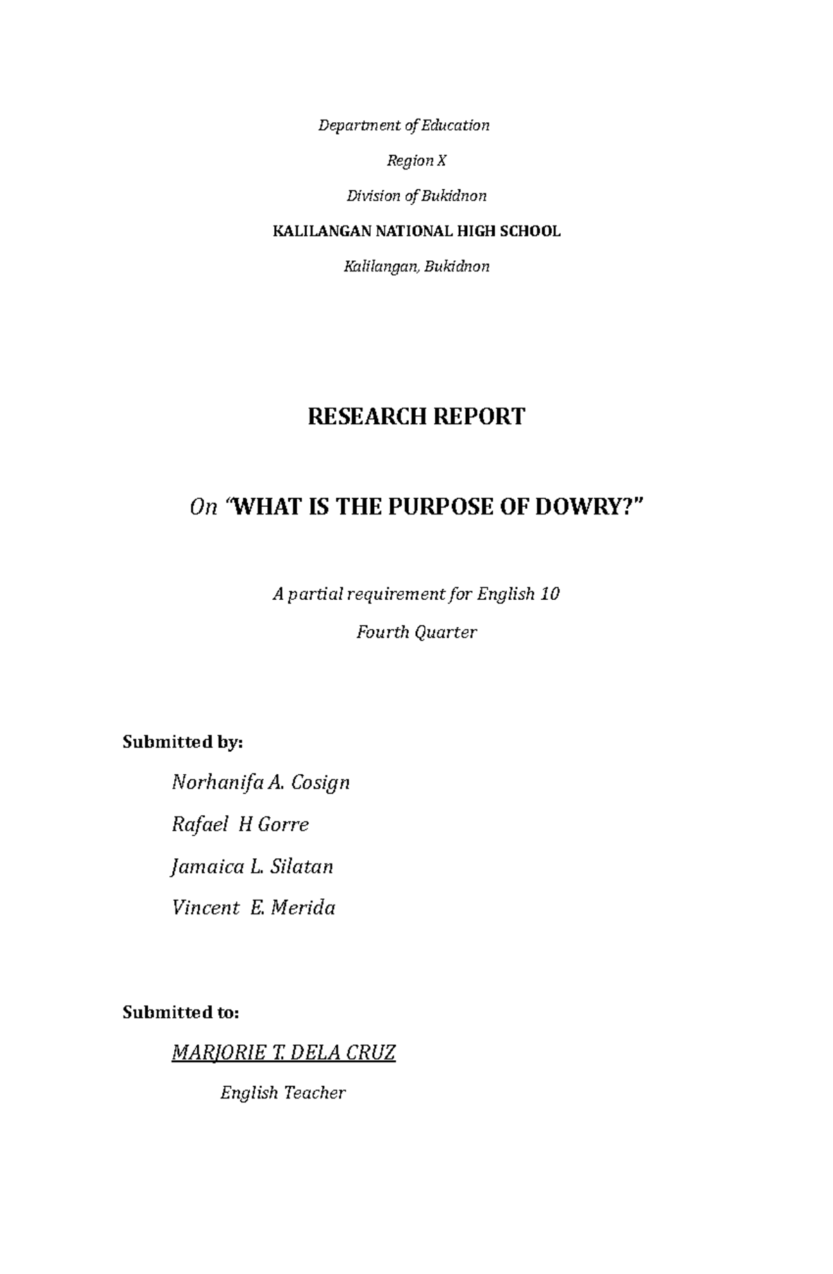 Research Report in English - Department of Education Region X Division ...