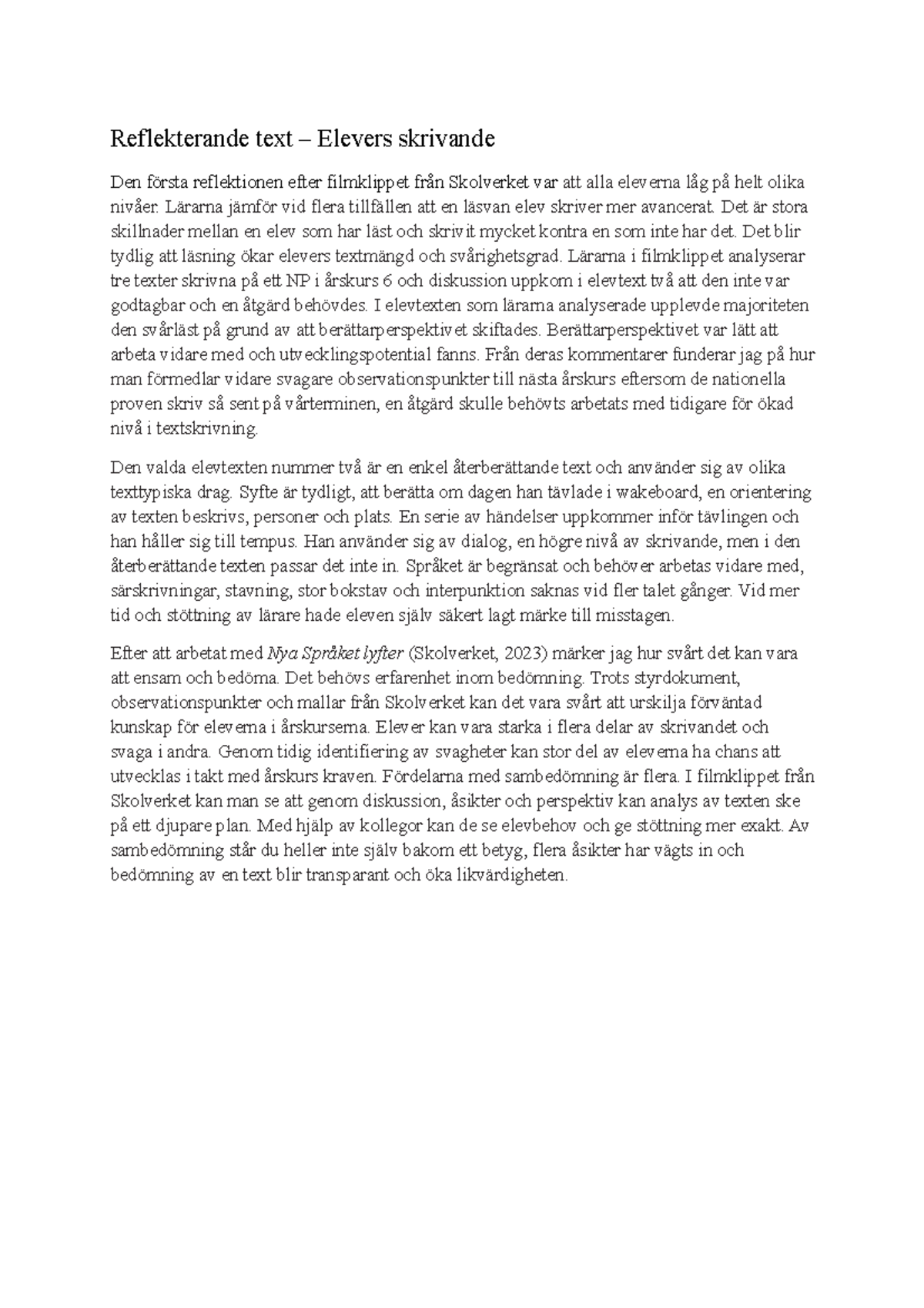 Reflekterande text - elevers skrivande - Reflekterande text – Elevers ...