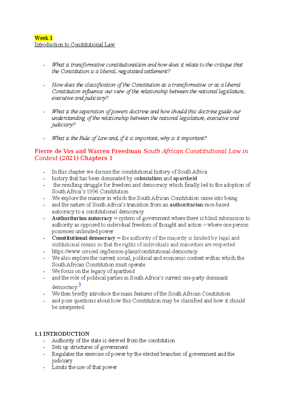 Con Law - summarising term 1 content - Week 1 Introduction to ...