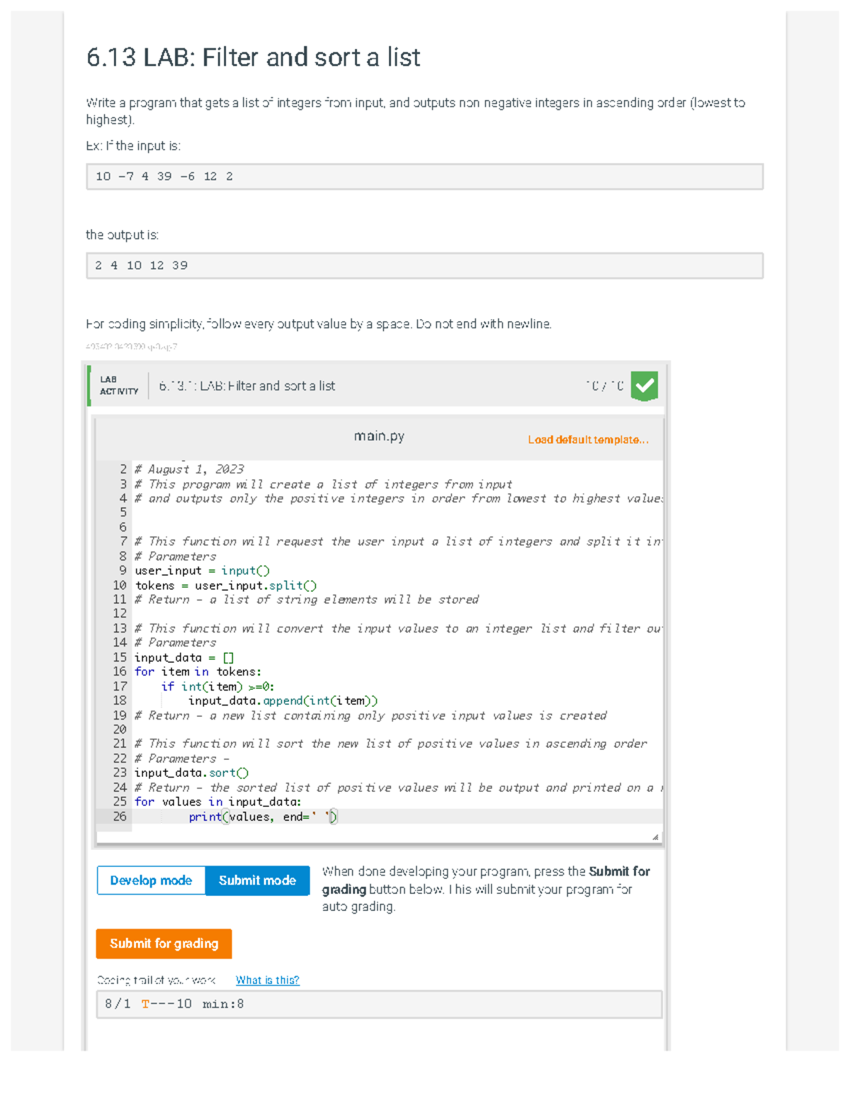 613 Lab Filter And Sort A List Section 613 It 140 Introduction To Scripting Zy Books 6 