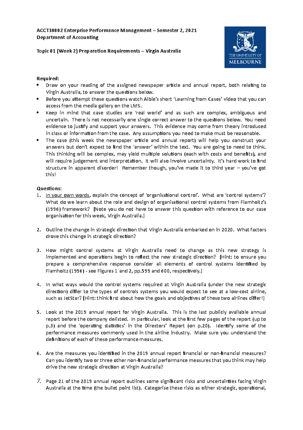 Virgin Preparation Requirements Students - ACCT30002 Enterprise ...
