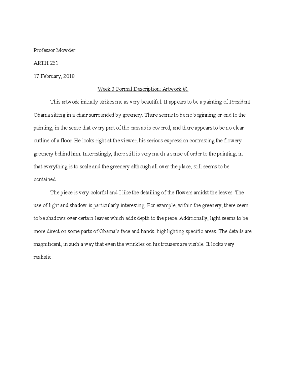 Week 3 Formal Analysis Mandatory Weekly Assignment Cynthia Alardo