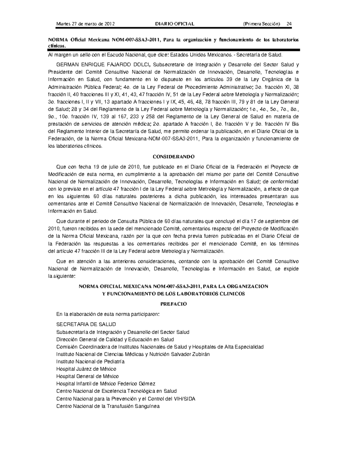 NOM 007 SSA3 2011 (norma oficial mexicana) - NORMA Oficial Mexicana NOM ...