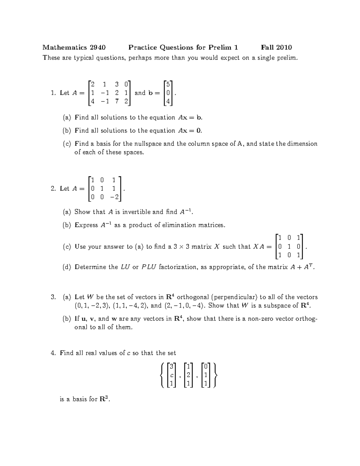 Fall.2010 - first prelim exam questions from fall semester ...