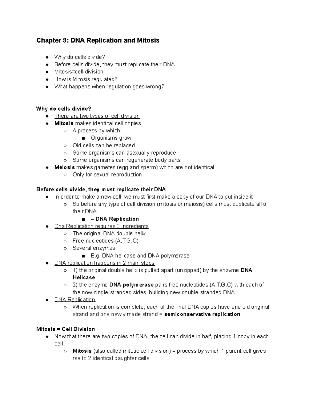 Modern Bio Chapter 8 - Chapter 8: DNA Replication and Mitosis Why do ...