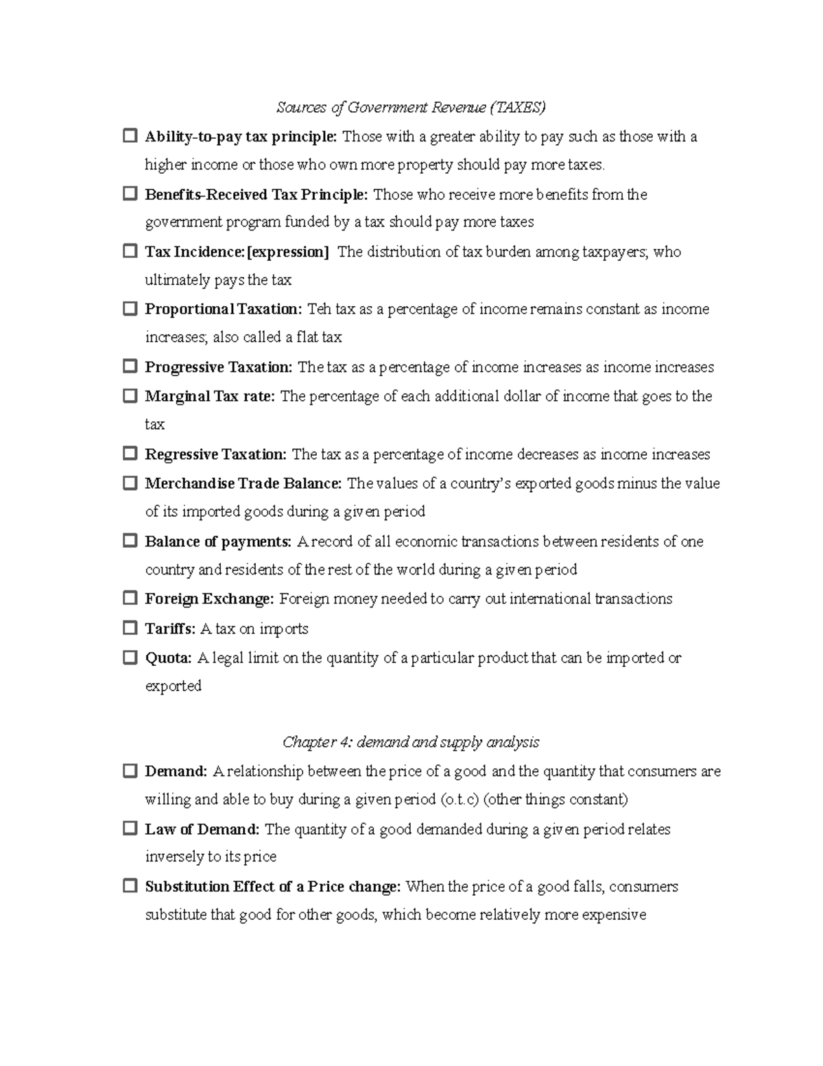 Micro Econ Chapter 9-10 - Sources of Government Revenue (TAXES) Ability ...