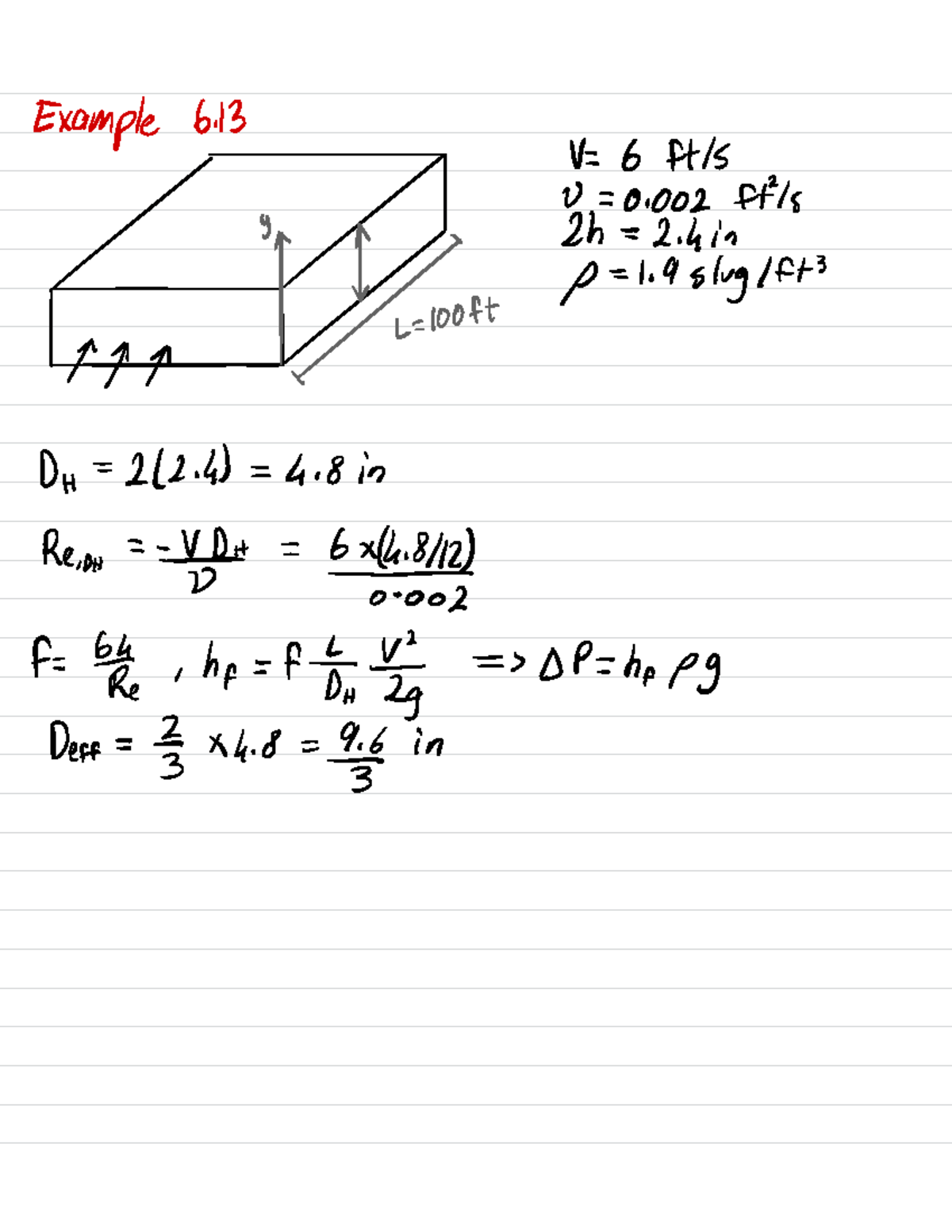 MEC 616 - Fluid Mechanics - Example V= 6 HIS / 'f In ii 's f slug Ift 's ¥ . ,0ft D # = 212=4 in ...