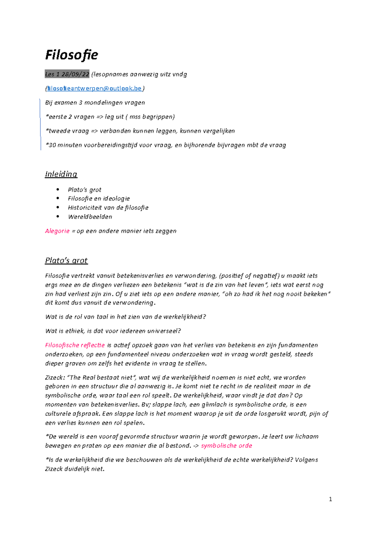 Filosofie SV - Deze samenvatting is gemaakt tijdens de lessen van Guy Claessen. - Filosofie Les ...