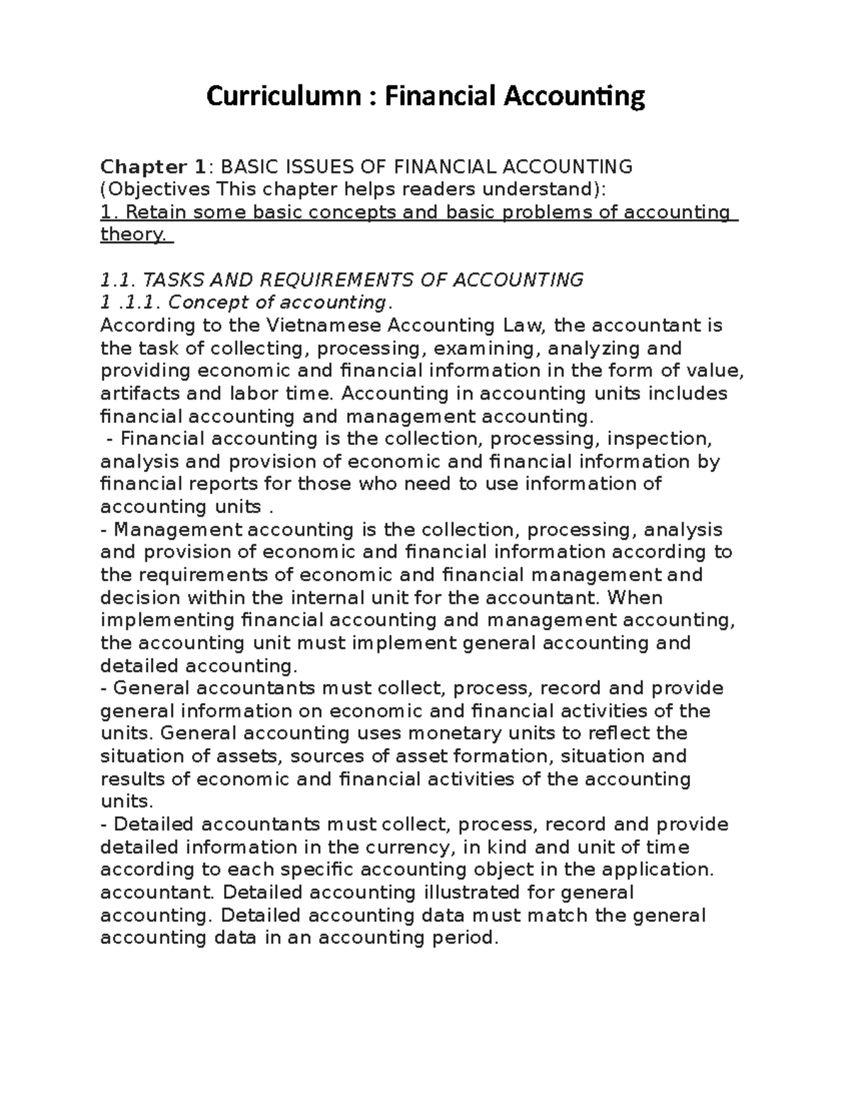 1 Curriculumn financial accounting - Curriculumn : Financial Accounting ...