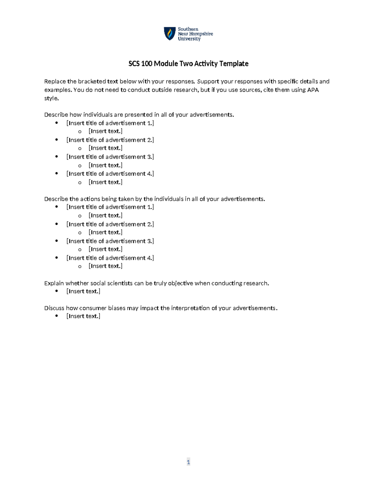 SCS 100 Module Two Activity Template - SCS 100 Module Two Activity Template Replace the ...