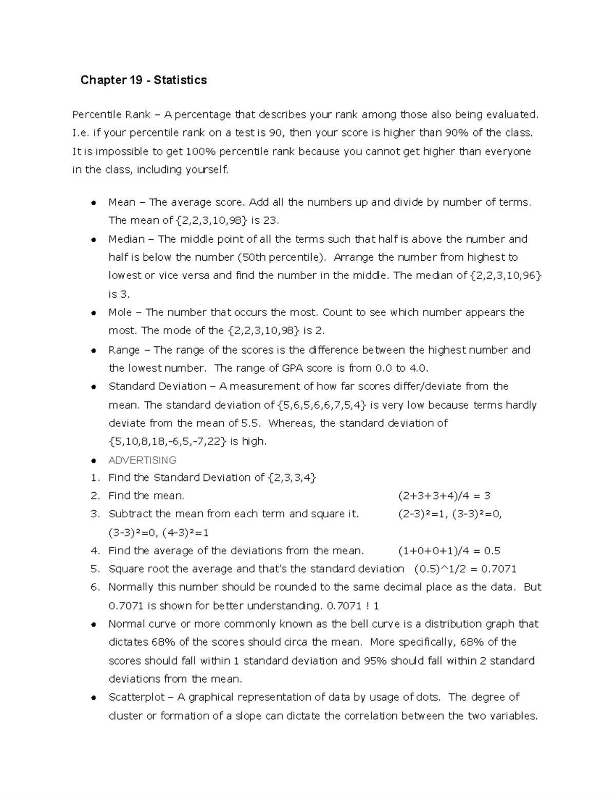 Chapter 19 - Statistics - I. if your percentile rank on a test is 90 ...