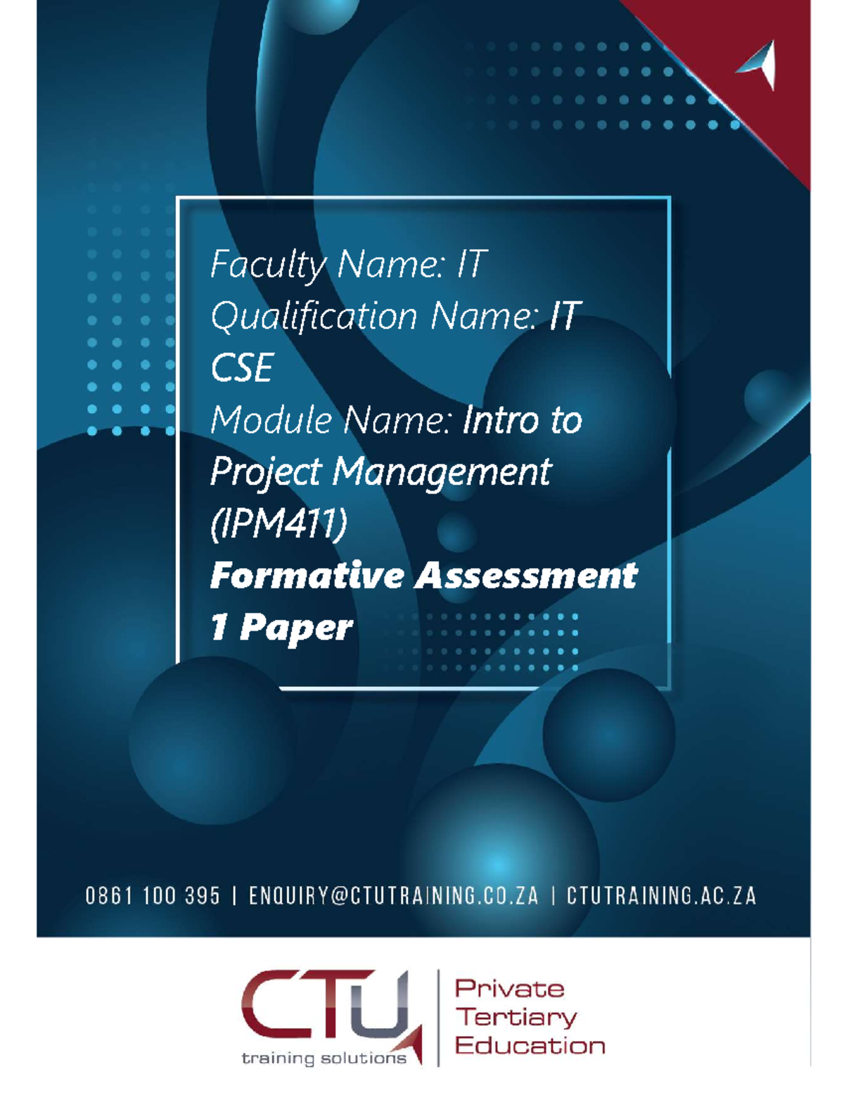 CSE- Database Administration- IPM411- Formative Assessment 1 V1 ...