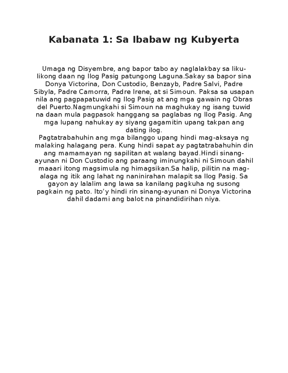 EL-FILI - Kabanata 1: Sa Ibabaw ng Kubyerta Umaga ng Disyembre, ang bapor tabo ay naglalakbay sa ...