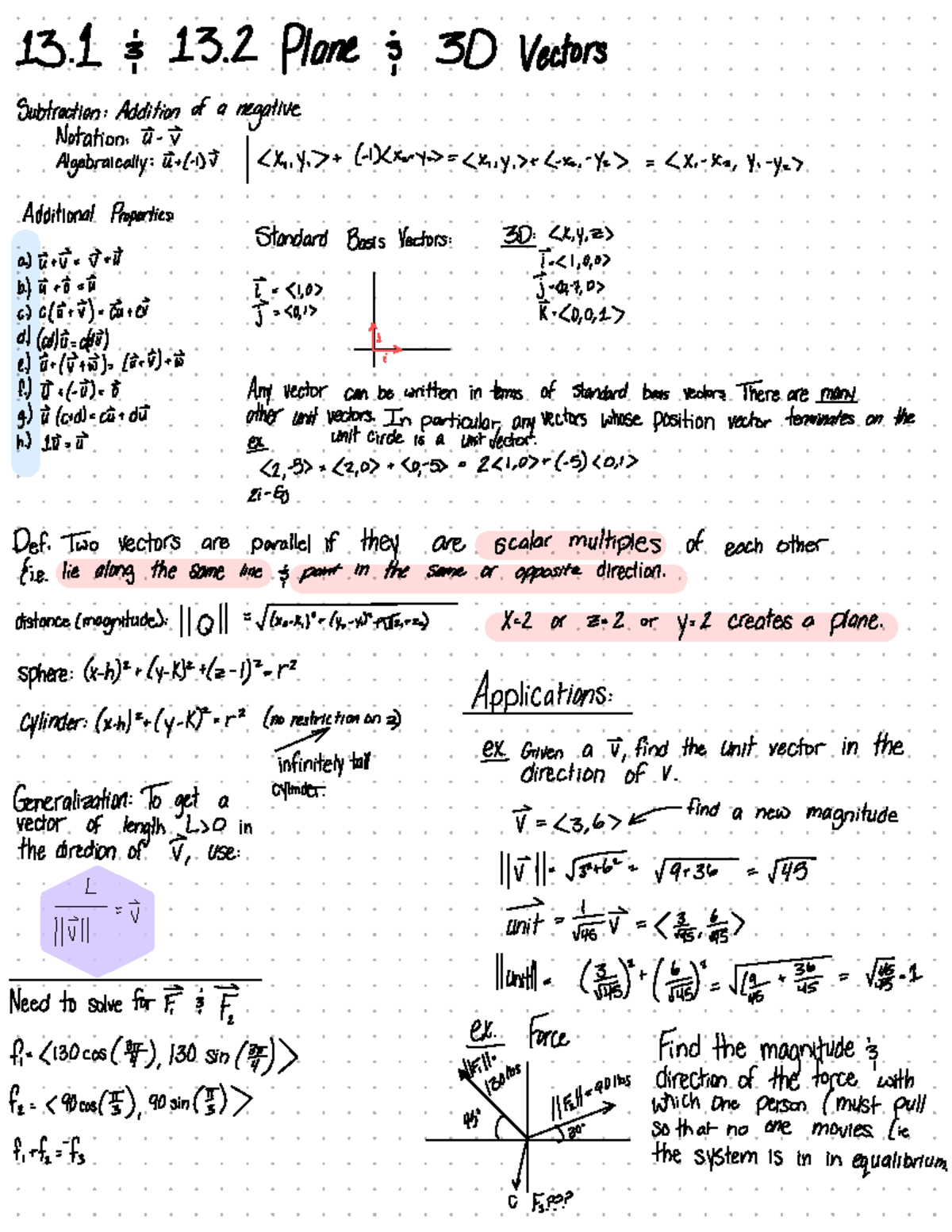 Calc 2 Plane and 3D Vectors - MATH112 - Studocu