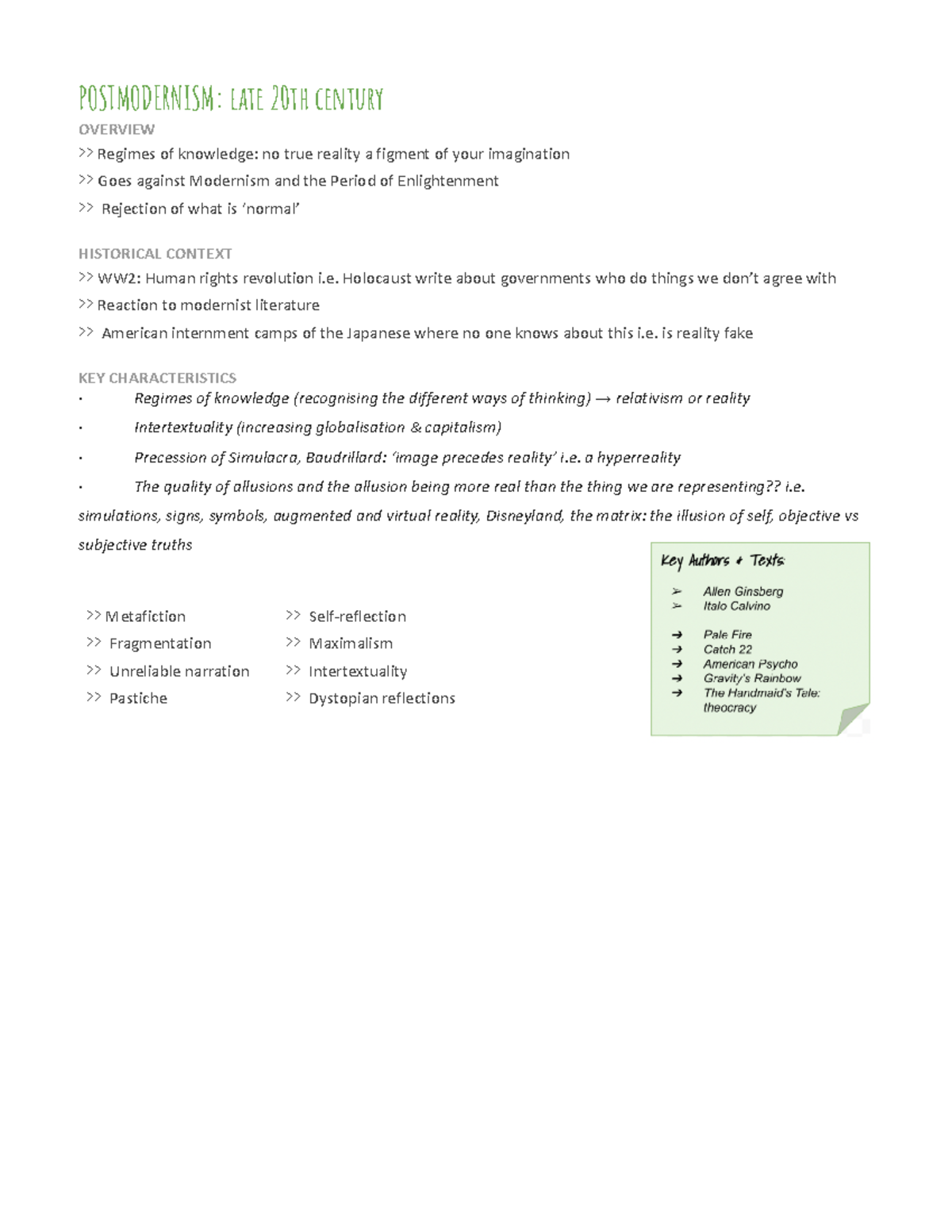 Untitled document (11) - POSTMODERNISM: late 20th century OVERVIEW ...