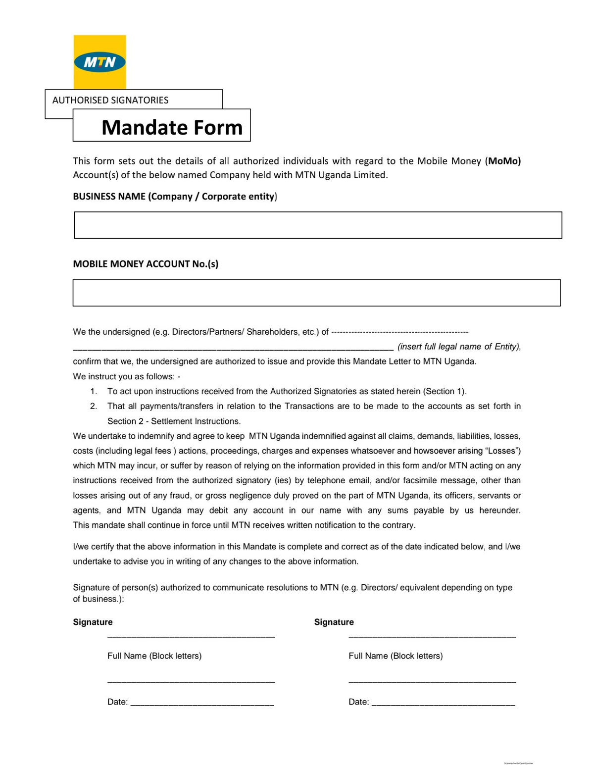 Mandate FORM - Aoron - Business Administration - Studocu