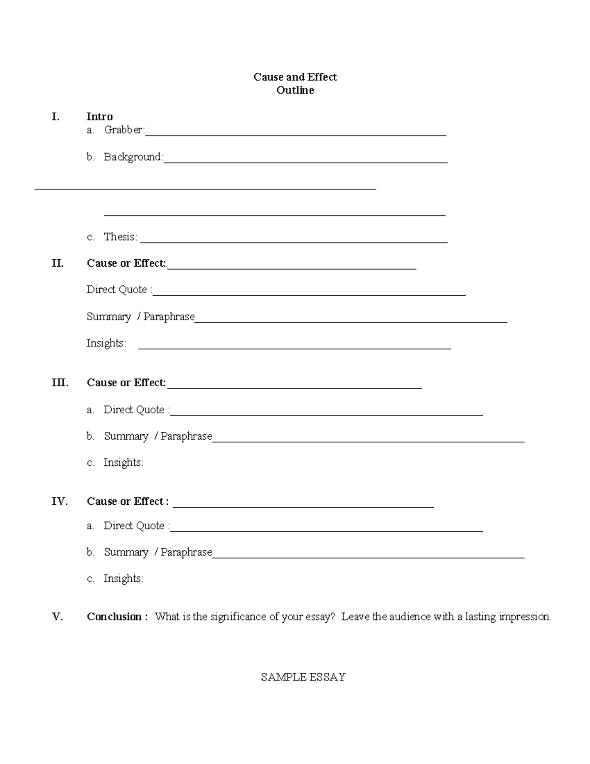 Cause and Effect - ghhh - Cause and Effect Outline I. Intro a. - Studocu