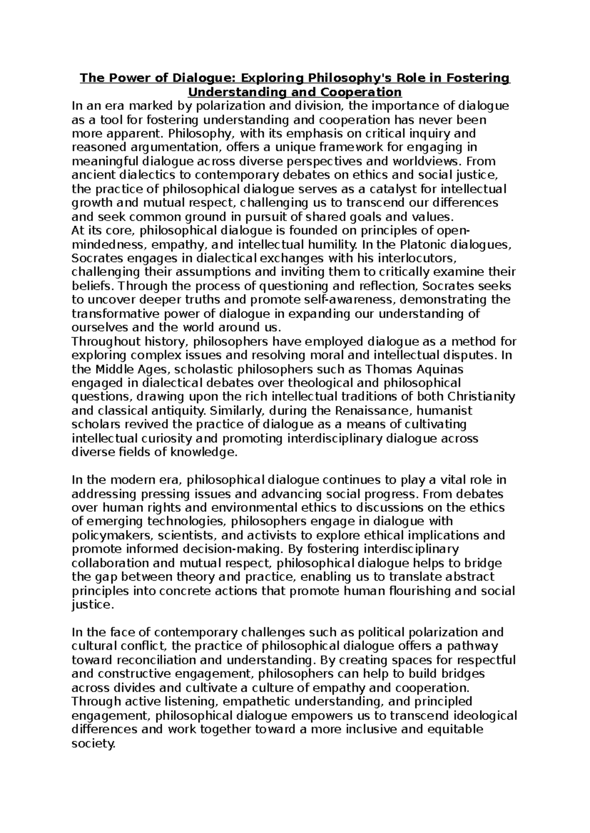 The Power of Dialogue - Essay - The Power of Dialogue: Exploring ...