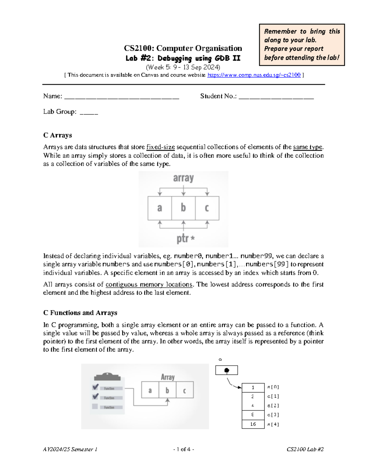 Lab2qns - Lab 2 answers - CS2100: Computer Organisation Lab #2: Debugging using GDB II (Week 5 : ...