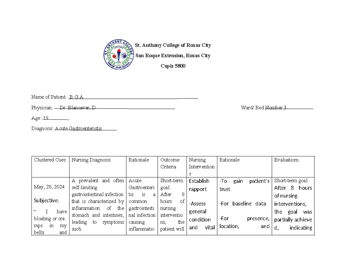 Diarrhea - St. Anthony College of Roxas City San Roque Extension, Roxas ...