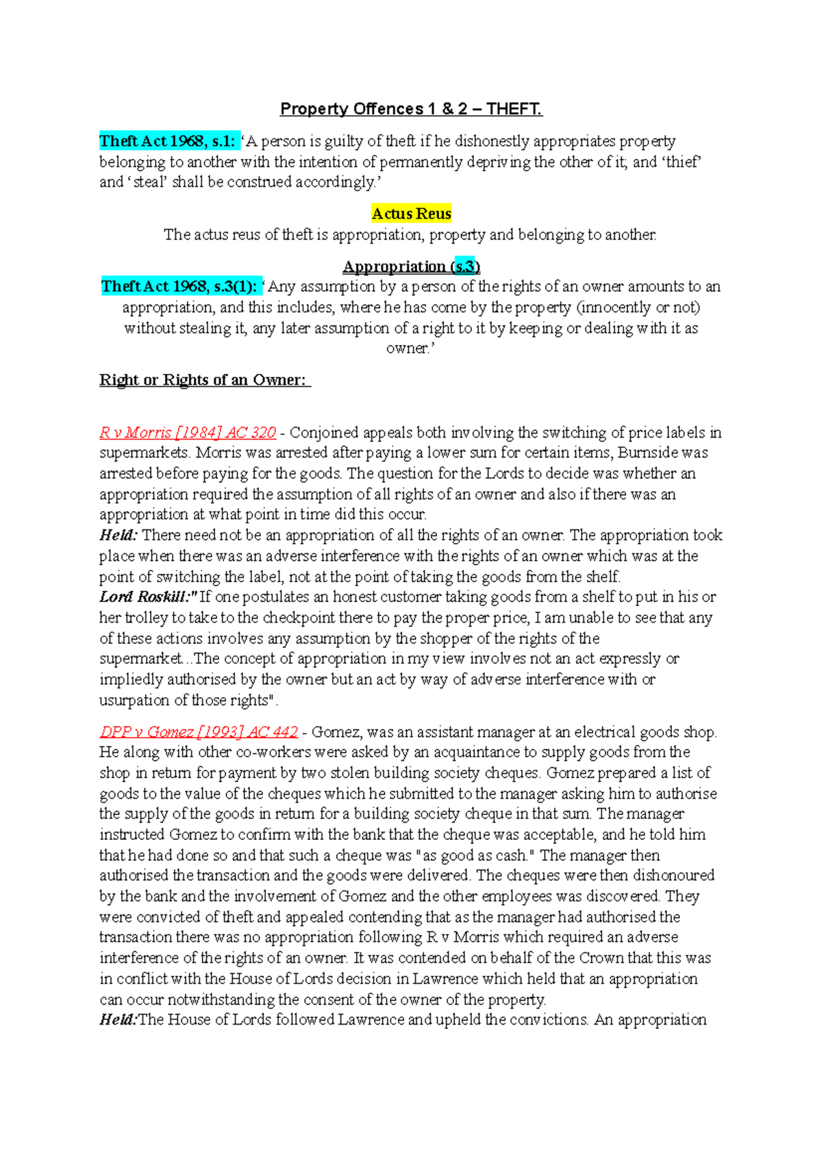 Property - actus reus of theft. - Property Offences 1 &amp; 2 – THEFT ...