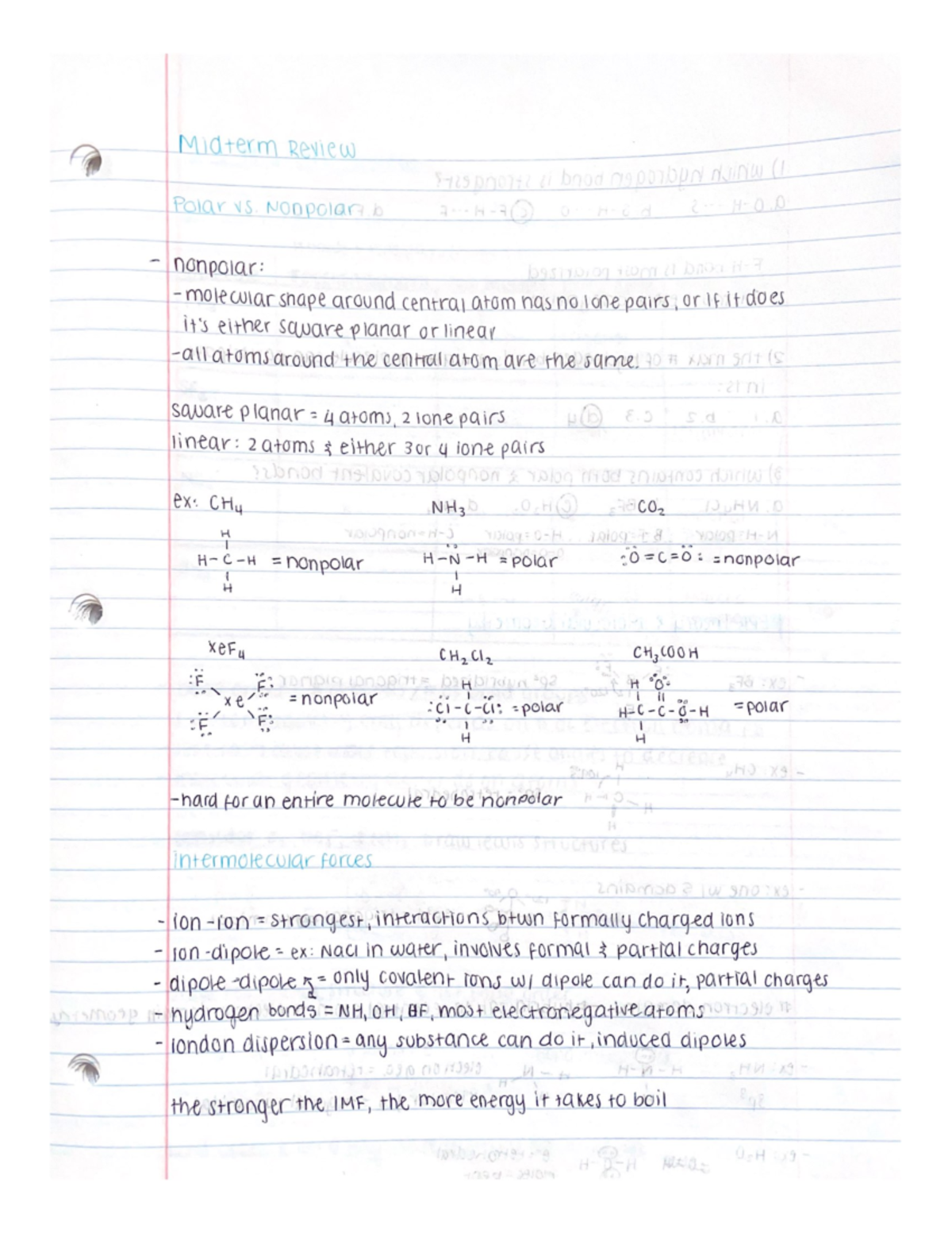 Chem 1A Midterm 1 Study Guide - Midterm Review Polar vs Nonpolar to ...