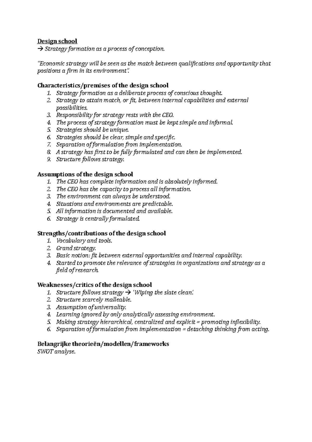 Overzicht van de schools - Design school Strategy formation as a ...