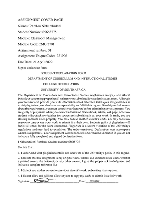 TPN3703 - Portfolio 50 - Notes - TPN3703/103/0/ Tutorial Letter 103/0 ...