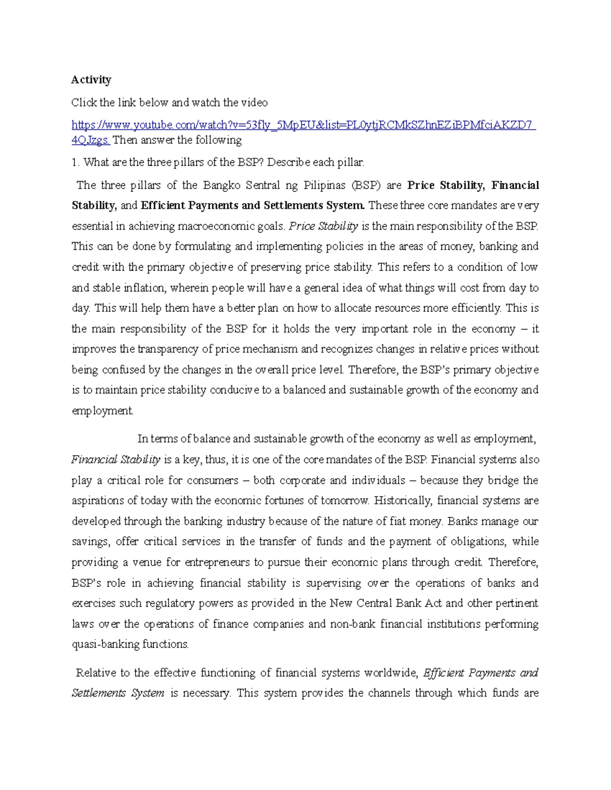 Act01 - Organization of the BSP - Activity Click the link below and ...