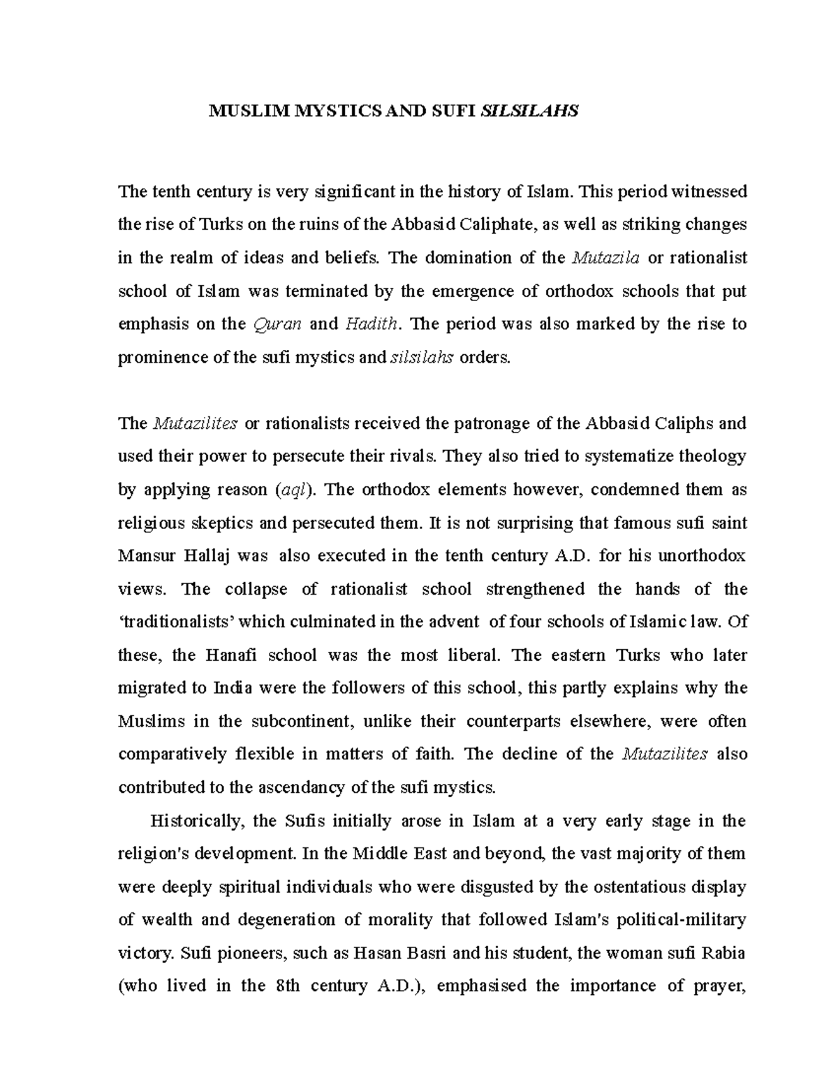 Muslim Mystics AND SUFI Silsilahs - Role Of Sufis And Sufi Shrines In ...