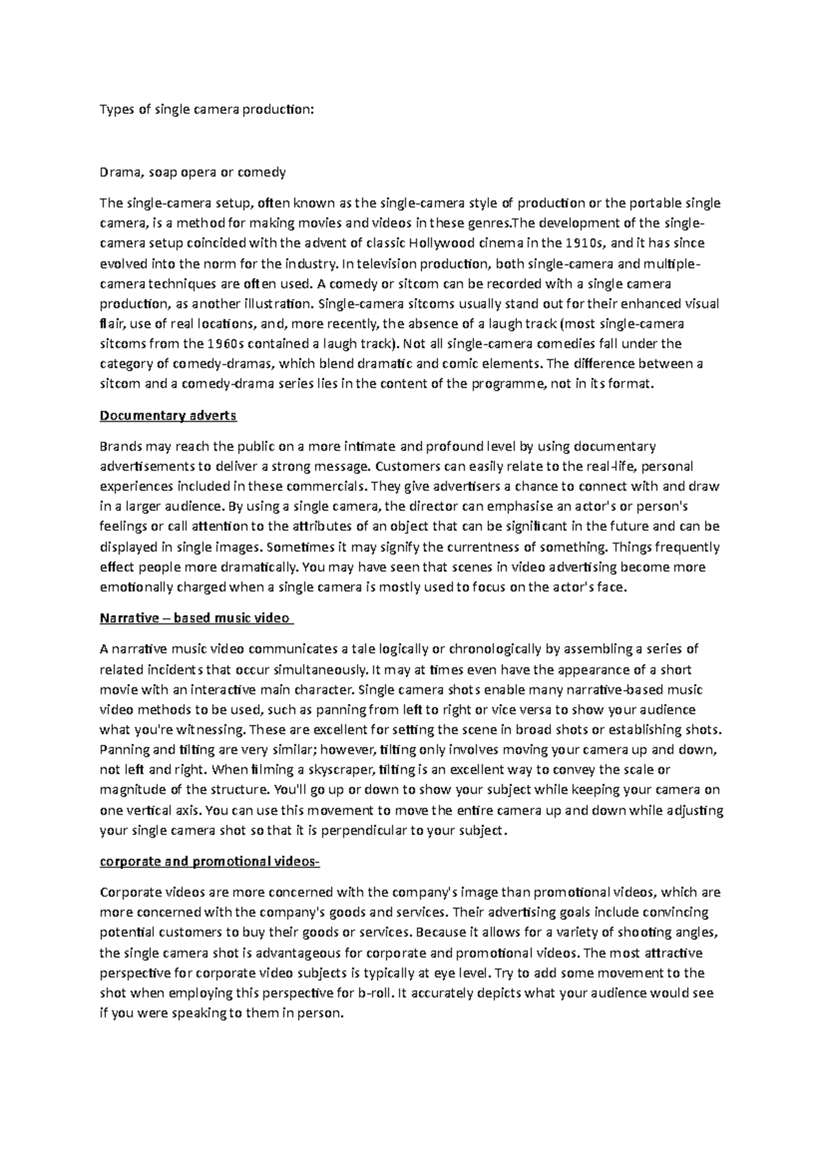 Media homework - iugduw - Types of single camera production: Drama ...