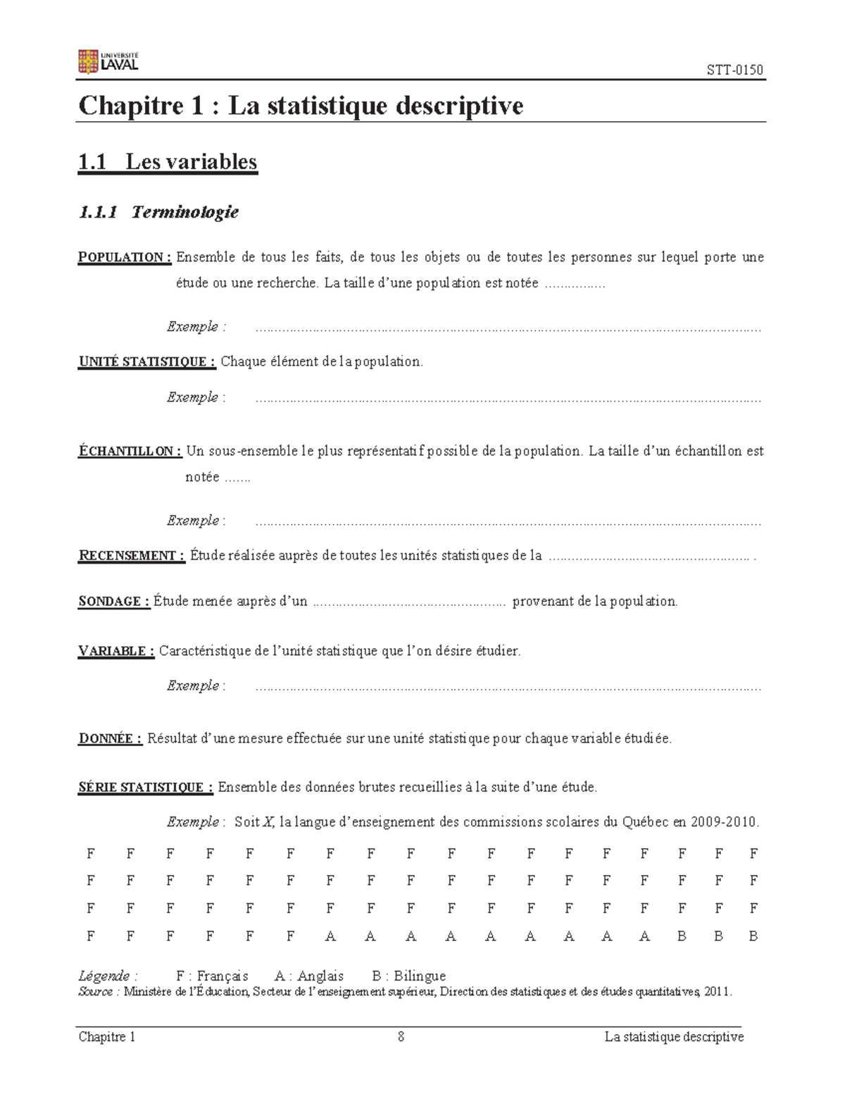 Premier cours A22 - Chapitre 1 : La statistique descriptive 1 Les ...