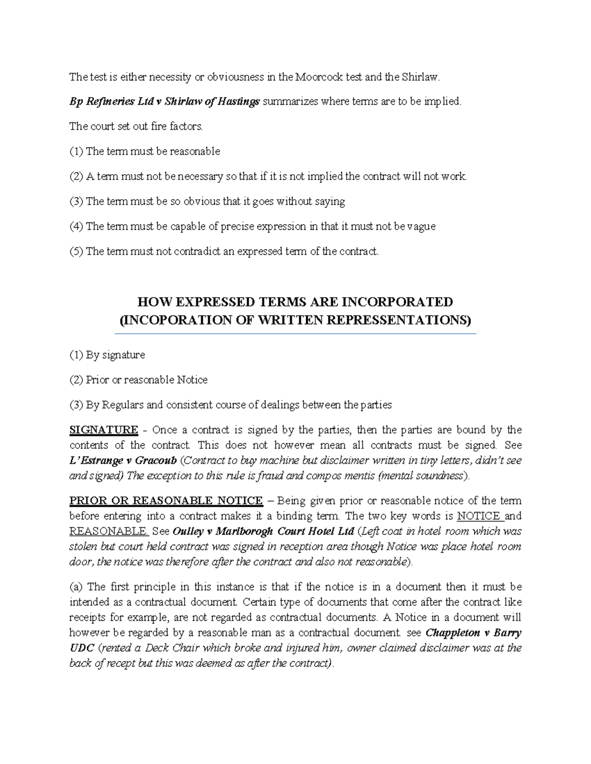 Contract 2 July 1 notes - (1) By signature (2) Prior or reasonable ...
