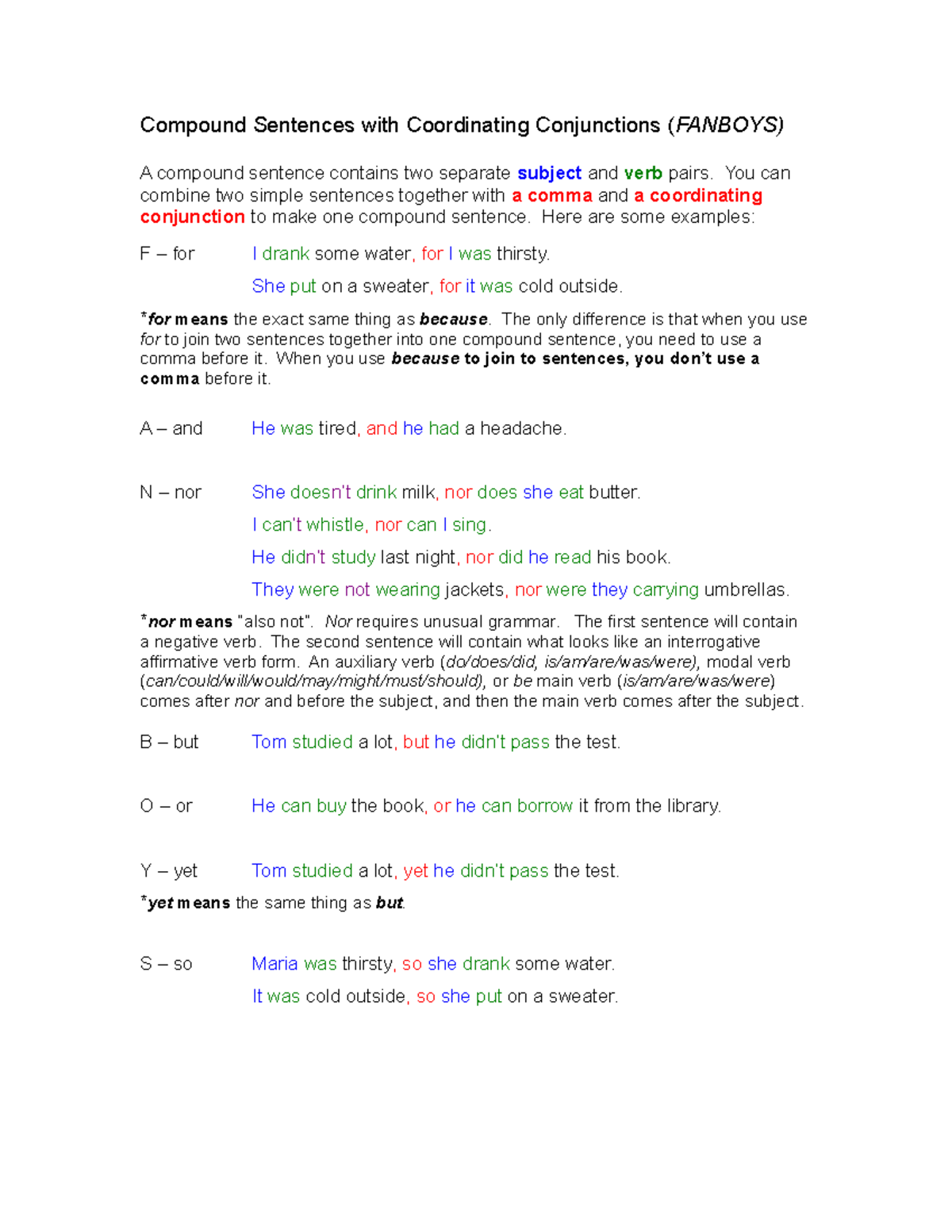 Compound Sentences with Coordinating Conjunctions - You can combine two ...