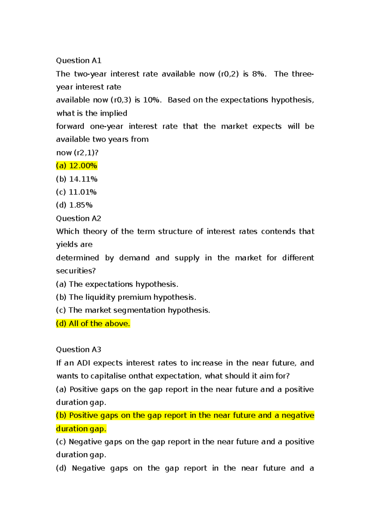 Bfi mcq - mcq - Question A The two‐year interest rate available now (r0 ...
