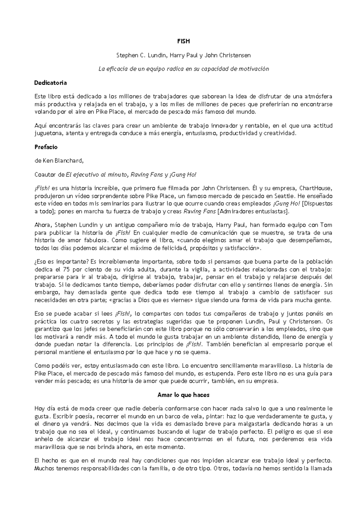 FISH Libro - FISH Stephen C. Lundin, Harry Paul y John Christensen La ...