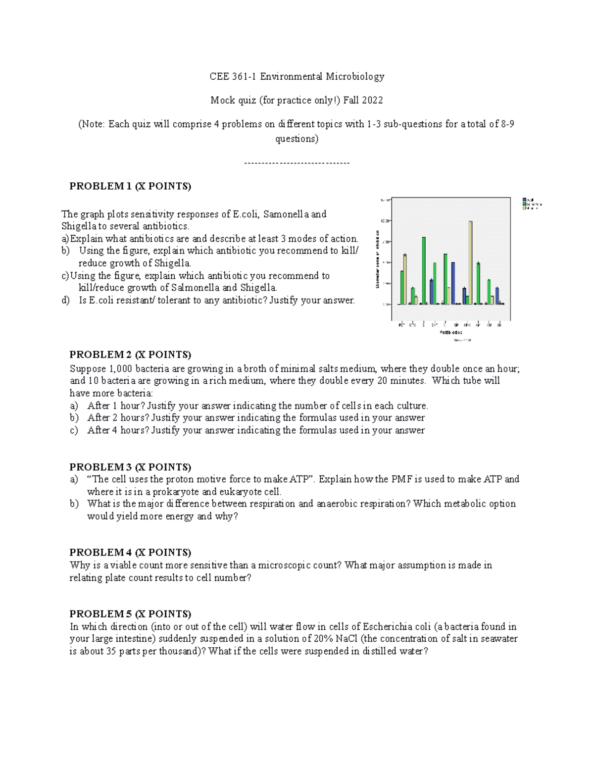 CEE 361 mock quiz Fall 2022 - CEE 361-1 Environmental Microbiology Mock ...