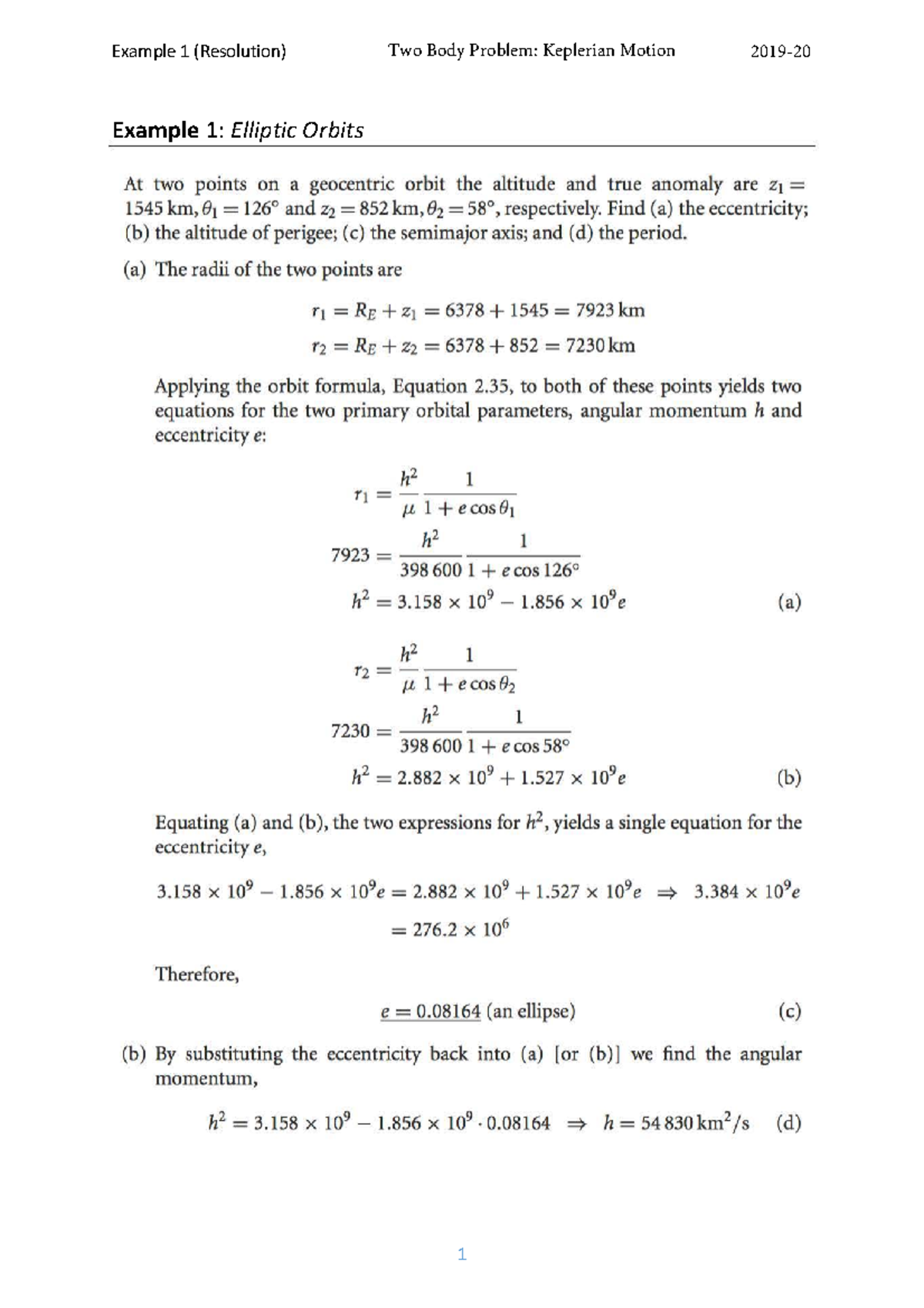 Examples - 1 - Two Body Problem - Keplerian Motion - Solved ...