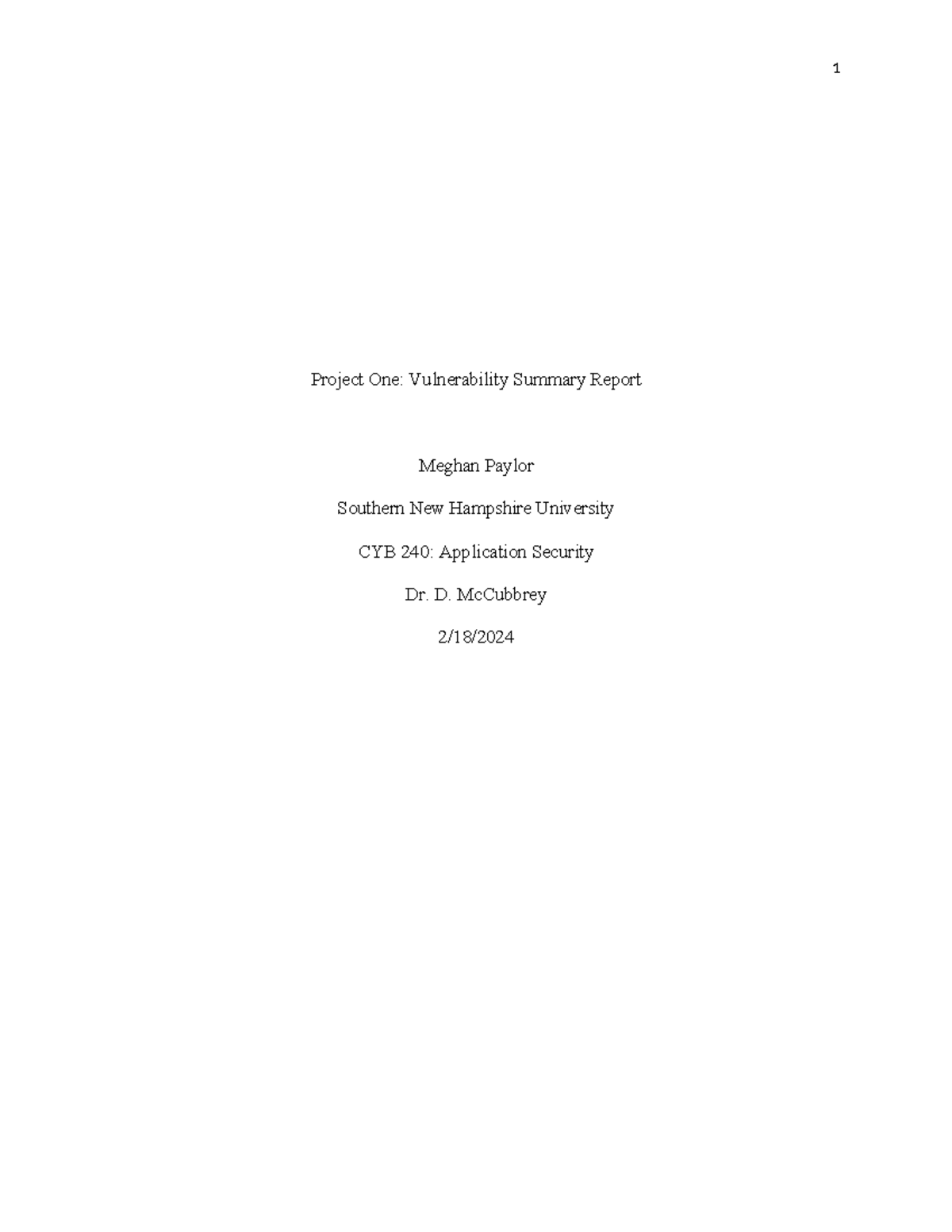 CYB 240 Project One Meg Paylor - Project One: Vulnerability Summary ...