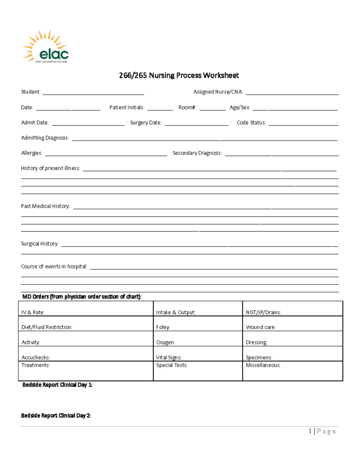 Clinical Paperwork - Notes - 1 | P a g e 266 / 265 Nursing Process ...