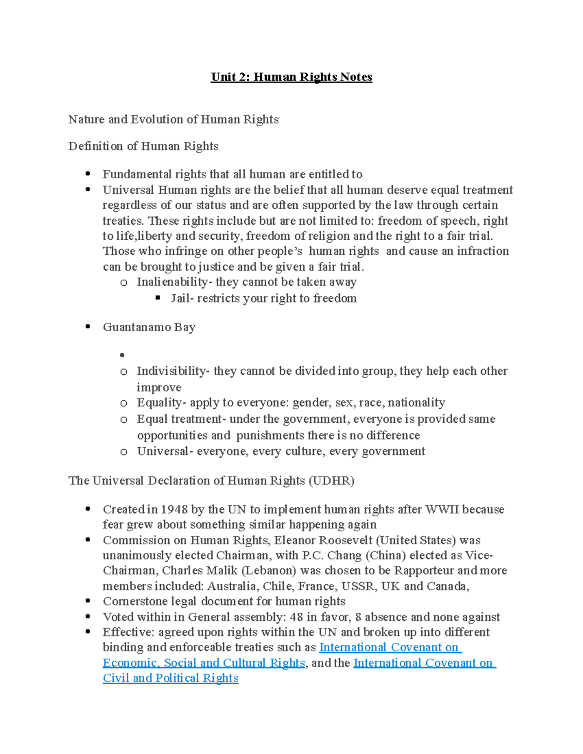 Unit 2 Human Rights Notes - Unit 2: Human Rights Notes Nature and ...