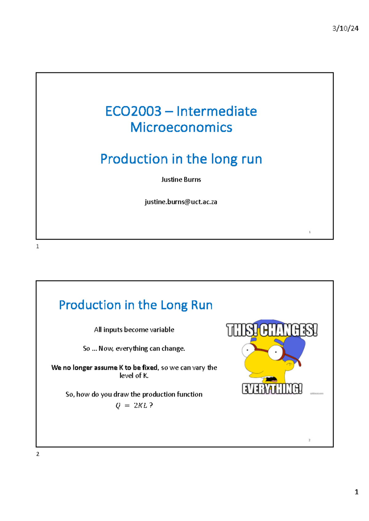 ECO2003 P– Production in the long run - Lesson 2 - 1 ECO2003 ...