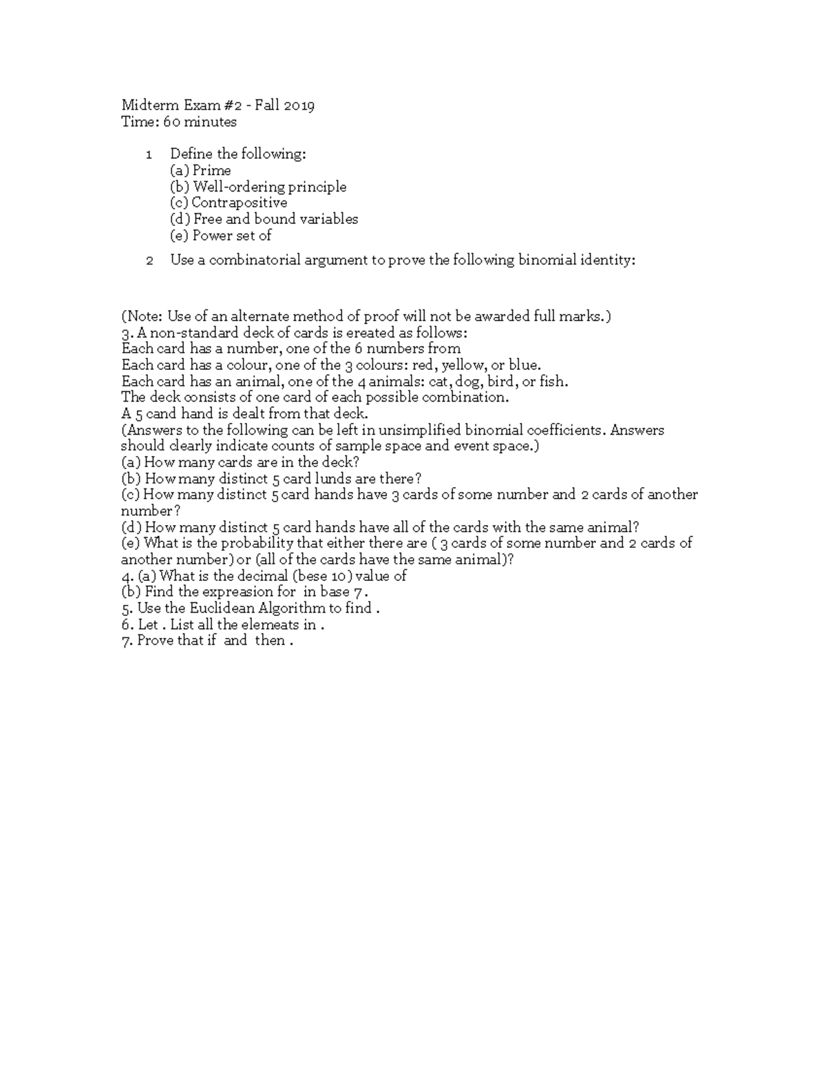Midterm Exam #2 - Fall 2019 - Midterm Exam #2 - Fall 2019 Time: 60 ...