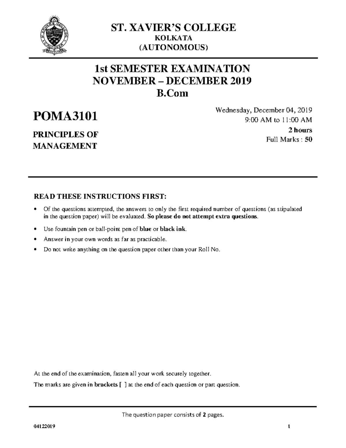 Management s1 - Summary of a few imp things - 04122019 1 READ THESE ...