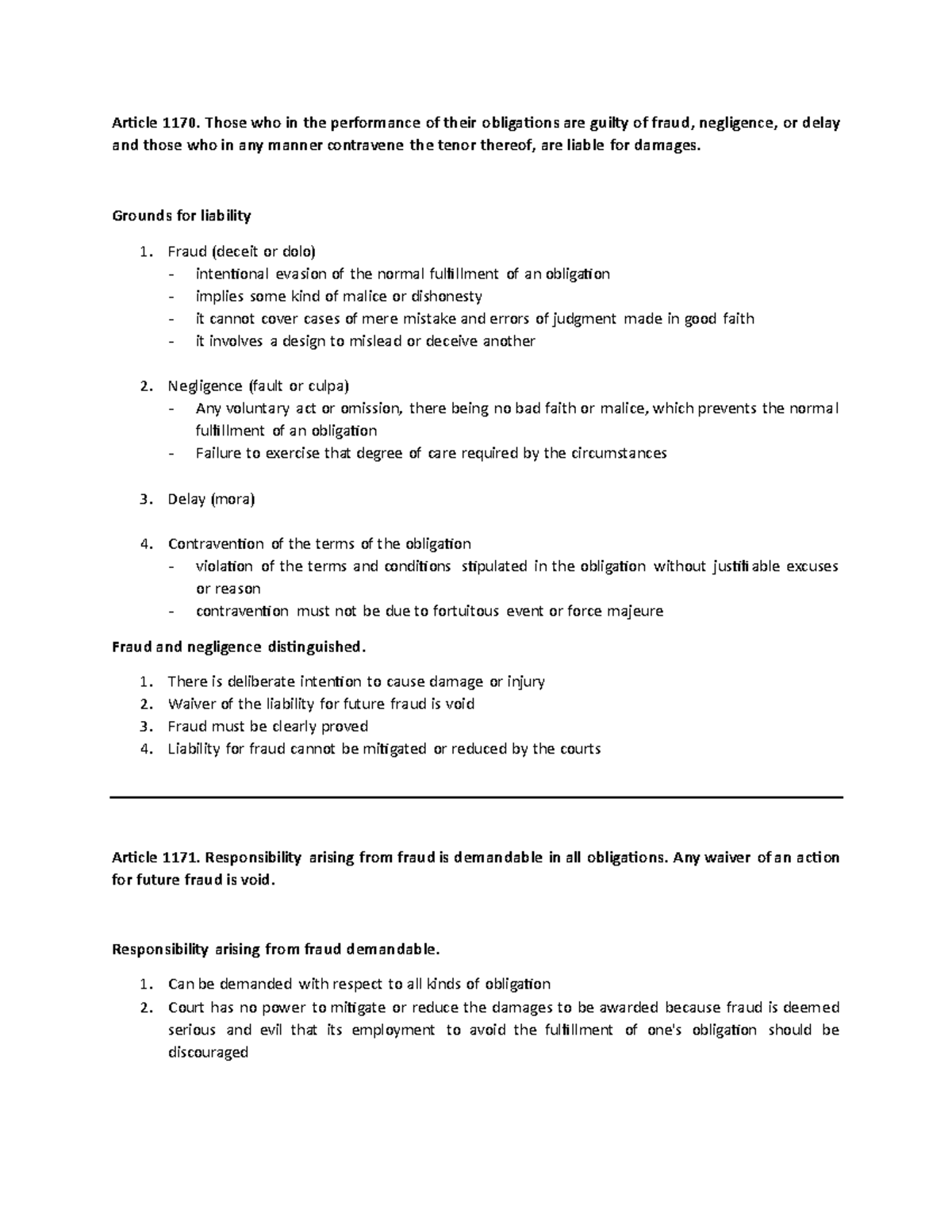 Obli Con Chap2 1170 1178 - Article 1170. Those who in the performance ...