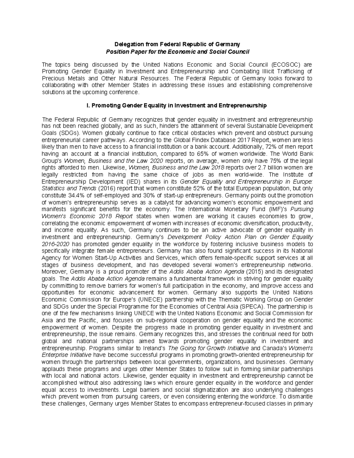 Ecosoc Germany - Delegation from Federal Republic of Germany Position ...