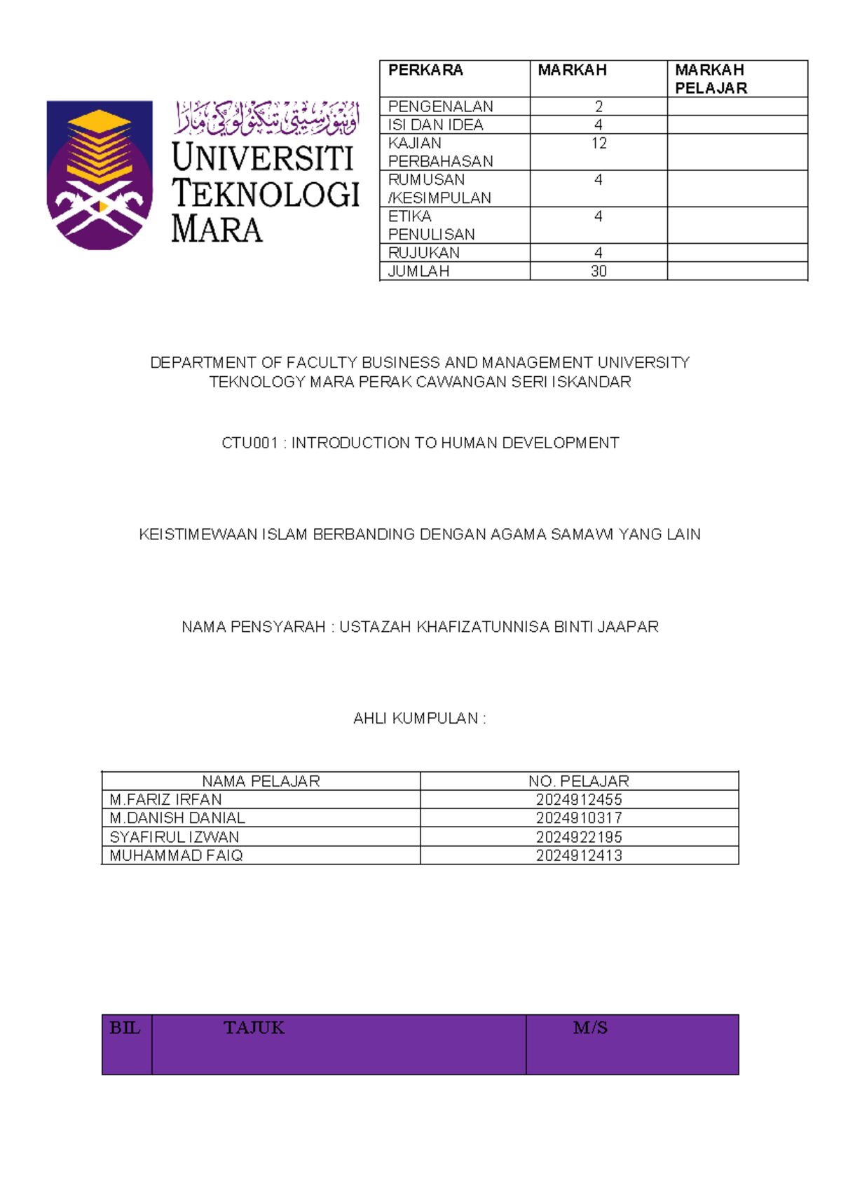 CTU 001 . - example for pra dip - DEPARTMENT OF FACULTY BUSINESS AND MANAGEMENT UNIVERSITY ...