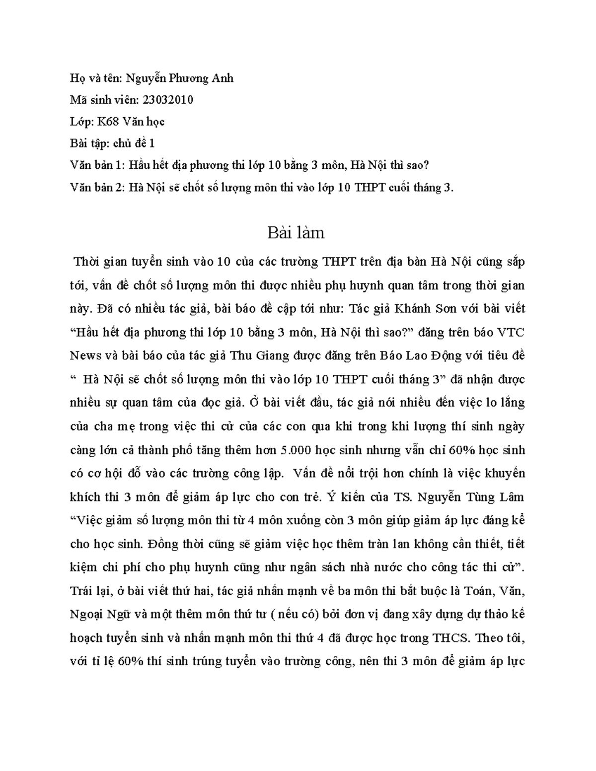Bt Tổng Thuật Nguyễn Phương Anh 23032010 Họ Và Tên Nguyễn Phương Anh Mã Sinh Viên