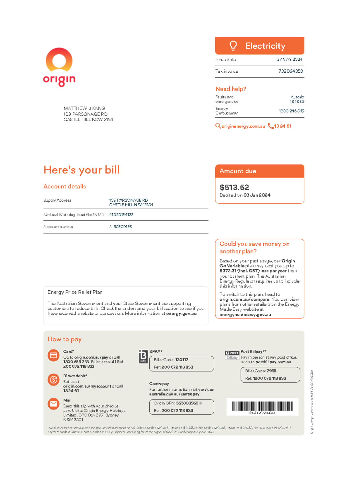 Origin bill electricity and gas utility - (" 223 % 5 'J ."&\ ]" 42 ...